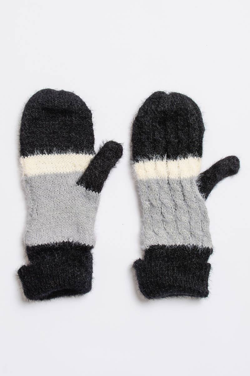 Ultra Soft Faux Mohair Wide Stripe Mitten – Black Forest Fashion